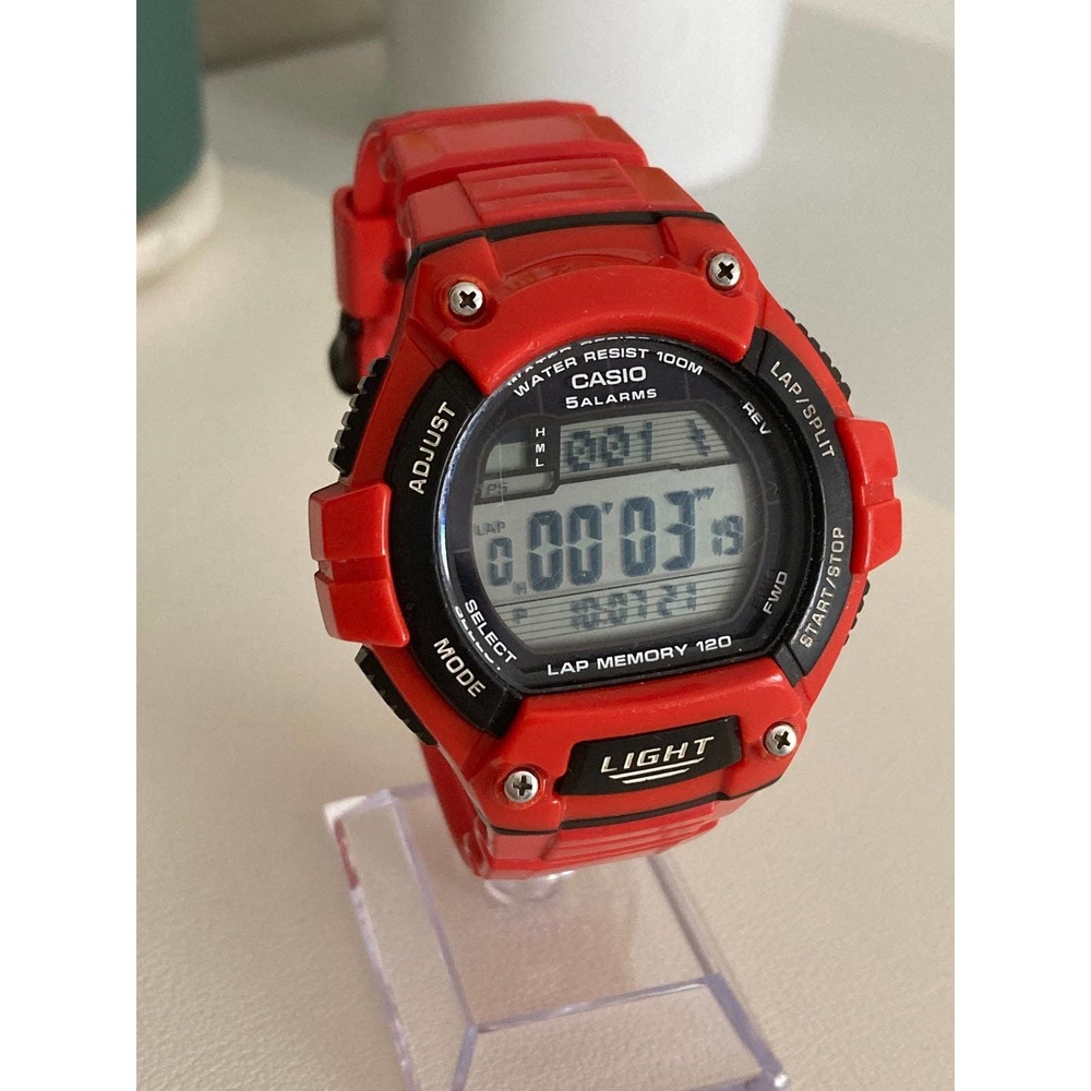 Casio W-S220 Red 5 Alarms Mens Chrono Watch - Gem